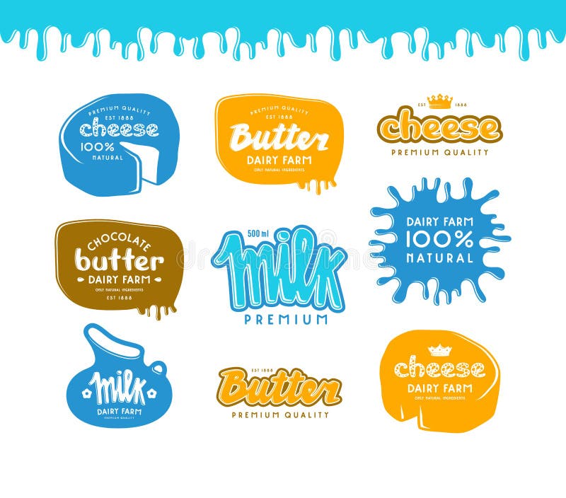 Etikettenset Voor Melk, Boter En Kaas Vector Illustratie - Illustration ...