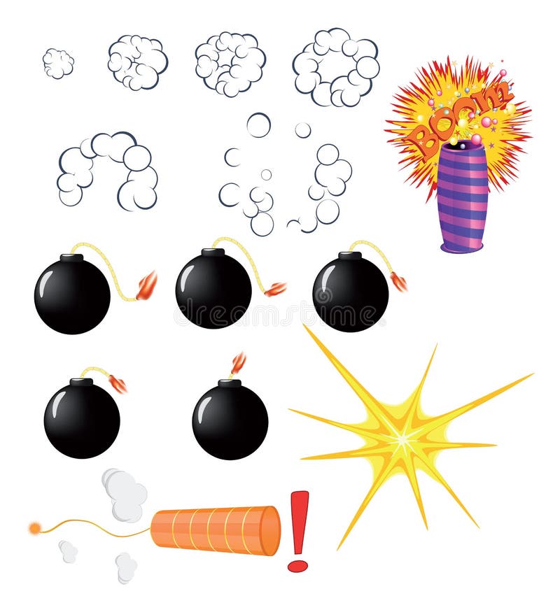 Reeks Van Explosief Pyrotechnic Beeldverhaal Vector Illustratie ...