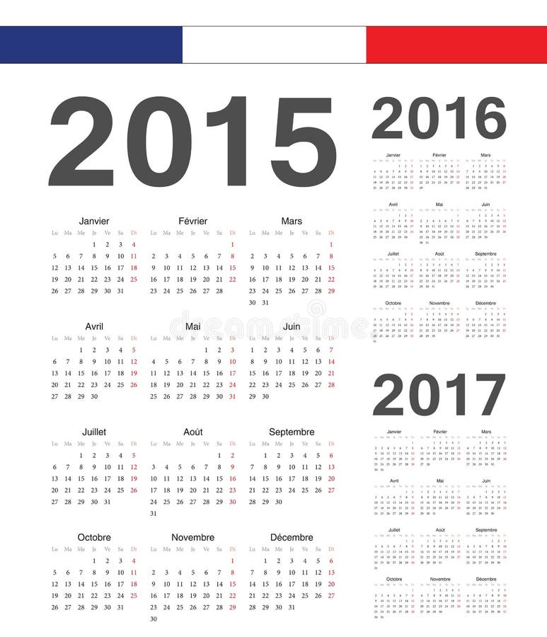 Franse Kalender 2015-2016-2017 Vector Vector Illustratie - Illustration ...