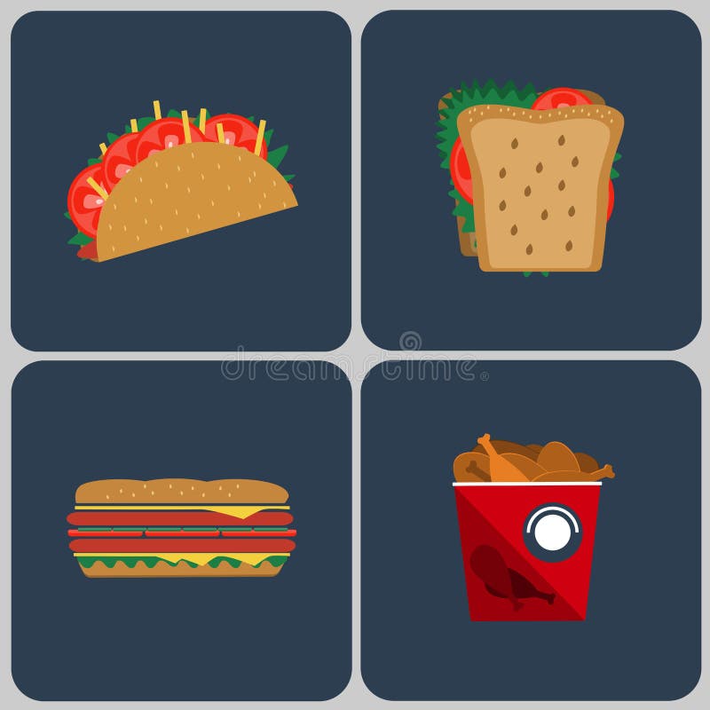 Reeks Van Het Snacks De Kleurrijke Pictogram Vector Illustratie ...