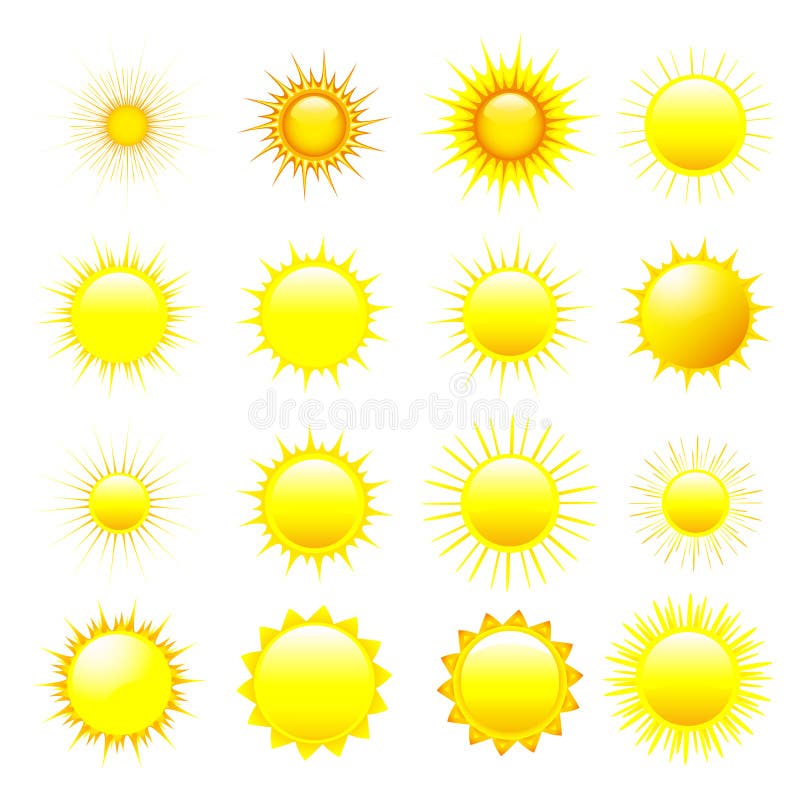 Reeks Van Oranje En Gele Zon Over Wit Vector Illustratie - Illustration ...