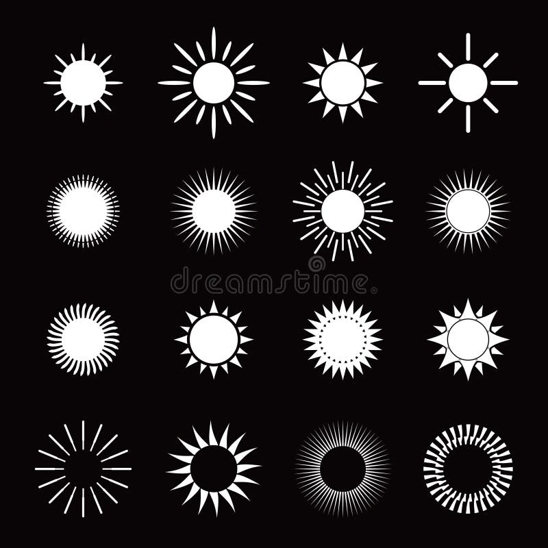 Reeks Van Symbool Van Zon Vector Pictogrammen Stock Illustratie ...