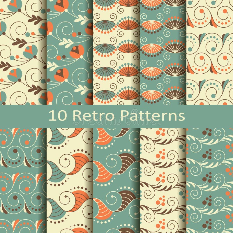 Reeks Van Tien Retro Patronen Vector Illustratie - Illustration of ...