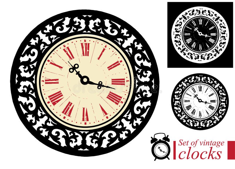 Set vintage klokken iconen vector illustratie. Illustration of ronde - 28889249