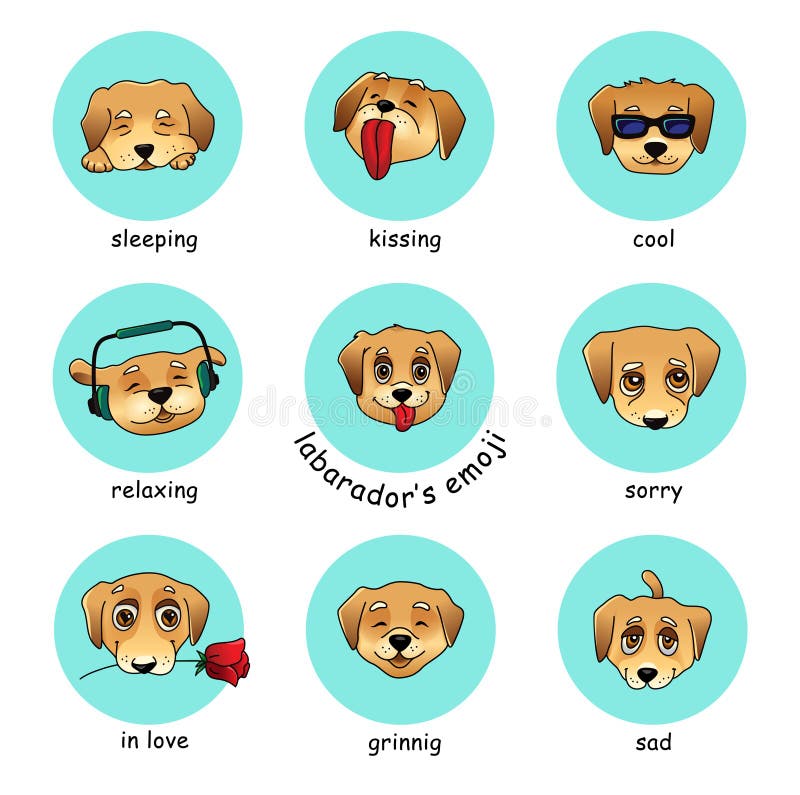 Reeks Vector Ronde Stickers, Emojis Met Hond Vector Illustratie ...