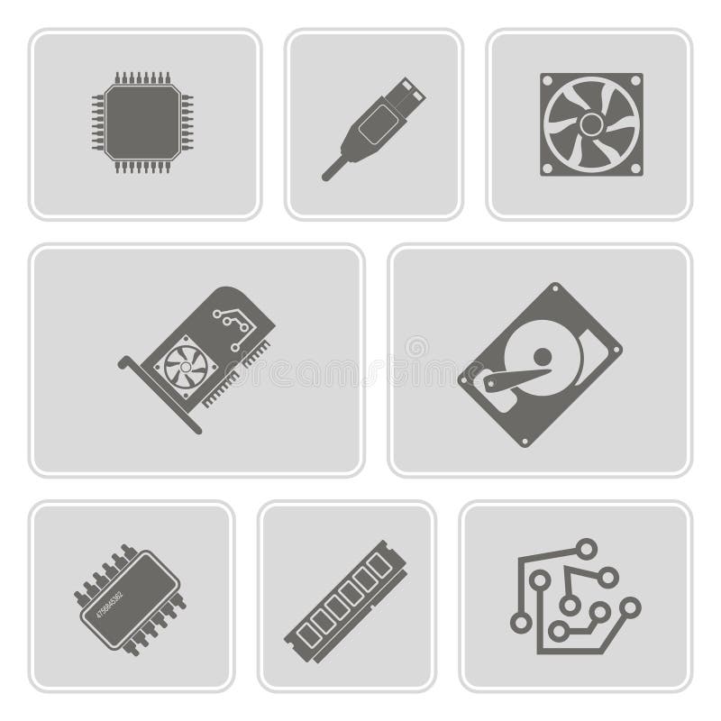 Reeks Zwart-wit Pictogrammen Met Computerhardware En Componenten Vector ...
