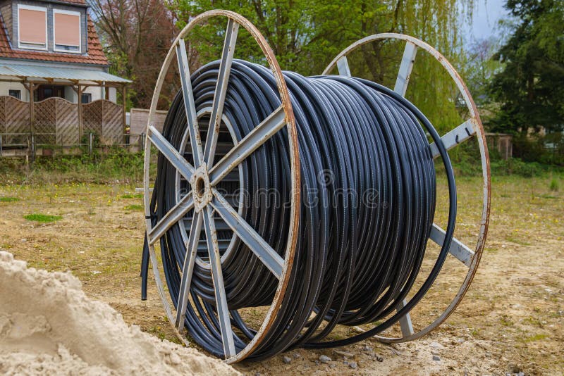 Reel with Thick Cable on a Construction Site. Stock Image - Image of ...