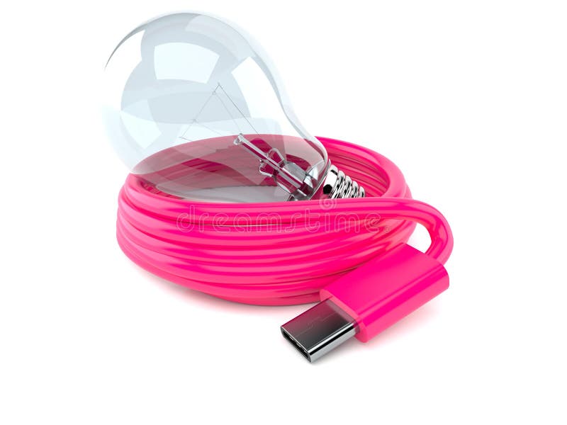 Reel of USB-C Cable with Light Bulb Stock Illustration - Illustration ...