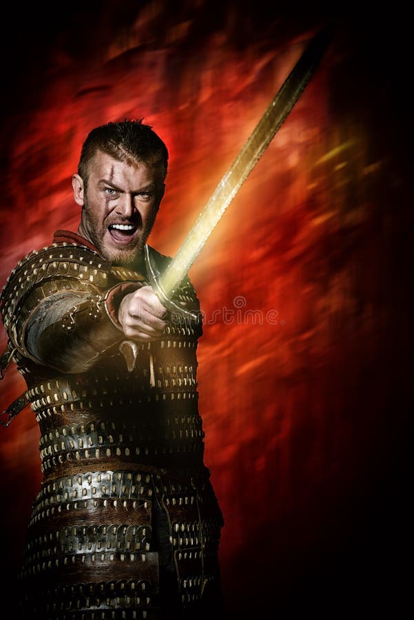 Roman Soldier with Sword stock photo. Image of screaming - 42659374