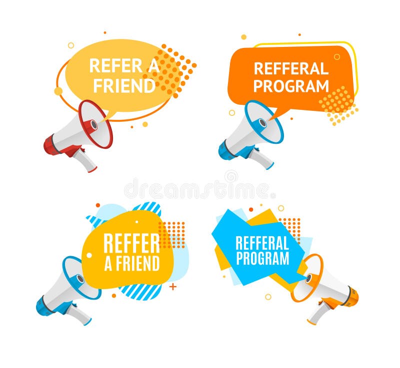 Refer a Friend Concept Label with Abstract Memphis Style Elements Set ...