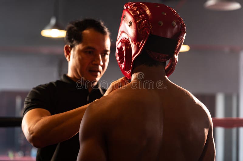 Referee Explain Rules and Prepare before Boxing Match. Impetus Stock ...