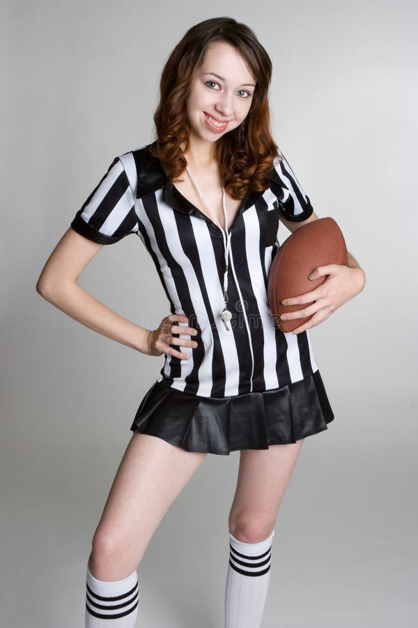 Referee Girl Holding Football Stock Photo - Image of background, young ...