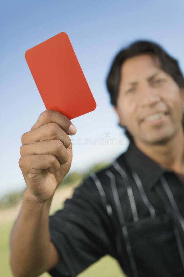 Referee Holding Up Red Card and Pointing Stock Image - Image of people ...
