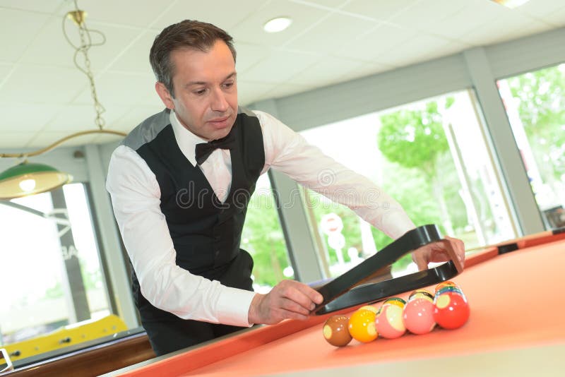 Referee Preparing Billiard Table Stock Photo - Image of triangle ...