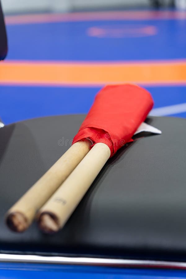 The Referee& X27;s Red and White Flags are Waiting for the Referee on ...