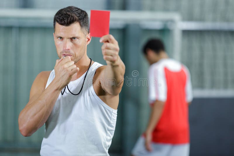 Referee showing red card stock photo. Image of moral - 174010090