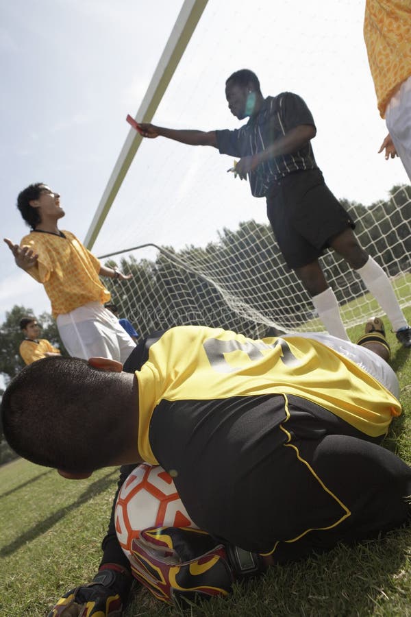 Referee Showing Red Card To Girls Playing Soccer Stock Photo - Image of ...