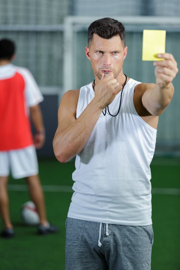 Referee Showing Yellow Card Stock Image - Image of penalize, group ...