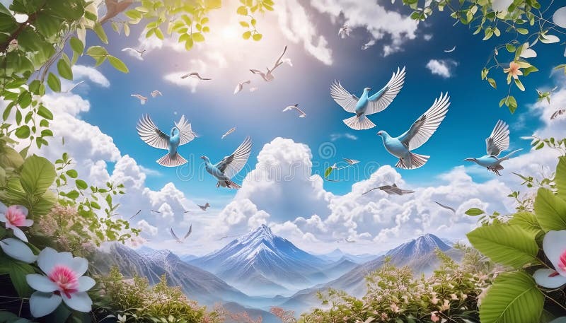 The Clear Sky with Clouds and in Itari Bungan and Pigeons Fly Stock ...