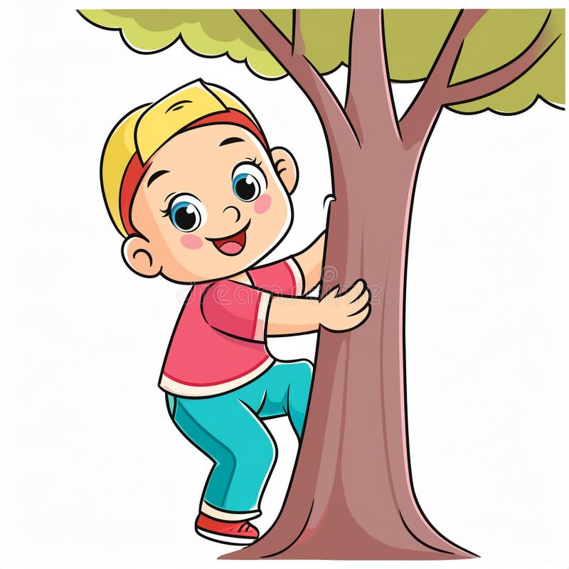 Cartoon Boy Climbing a Tree Stock Illustration - Illustration of joyful ...