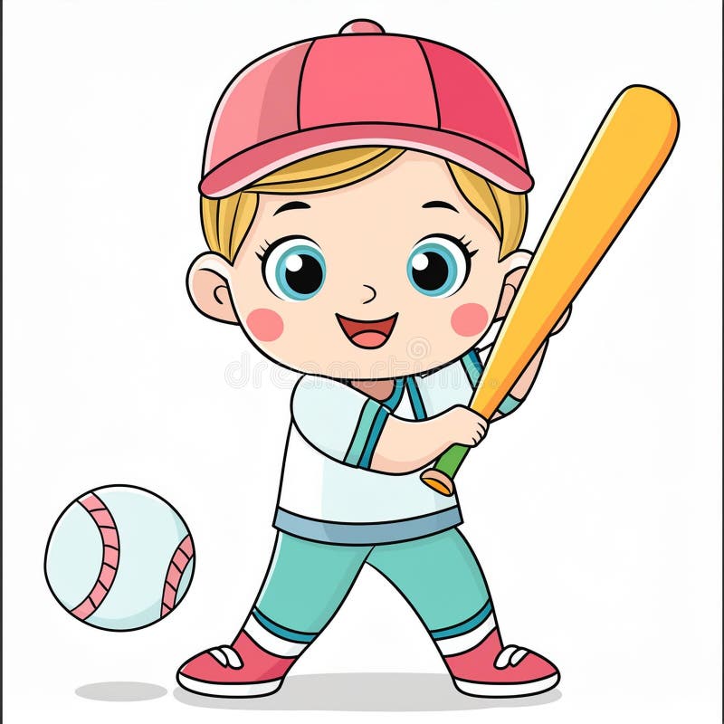 Excited Happy Boy Playing Baseball Stock Illustration - Illustration of ...