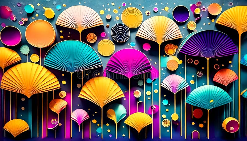 An Colourful Abstract Art Piece of Graphic Style Pieces and Fan Shapes ...