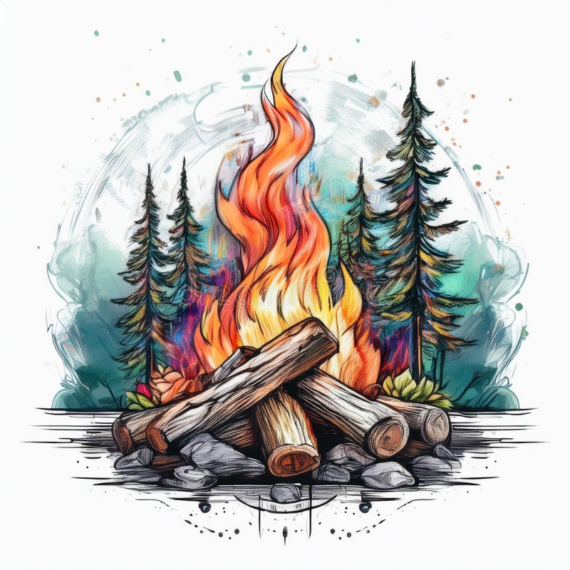 Hand-drawn Camp Fire Sketch Stock Illustration - Illustration of ...