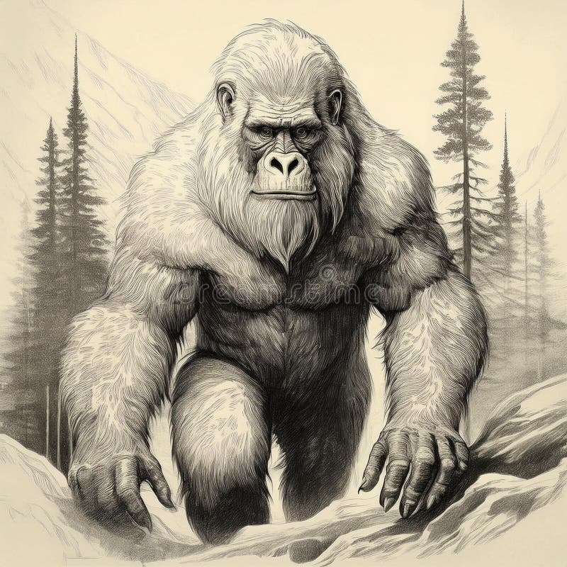 Vintage Sketch of the Mysterious Bigfoot Stock Illustration ...