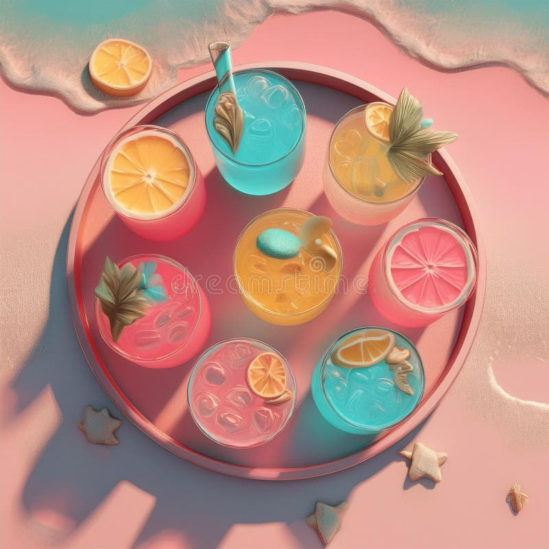 Summer Sips: a Vibrant Cocktail Tray Stock Illustration - Illustration ...