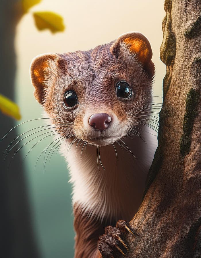 Weasel in a tree stock image. Image of tree, wild, face - 338237019
