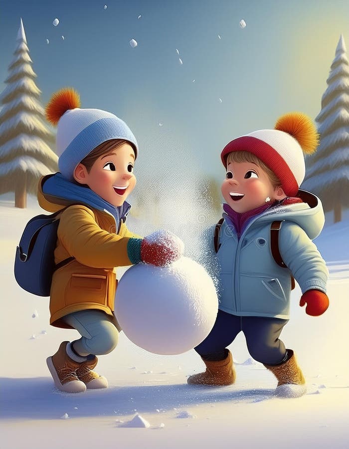 Child Playing in the Snow Outdoors Cartoon Stock Image - Image of ...