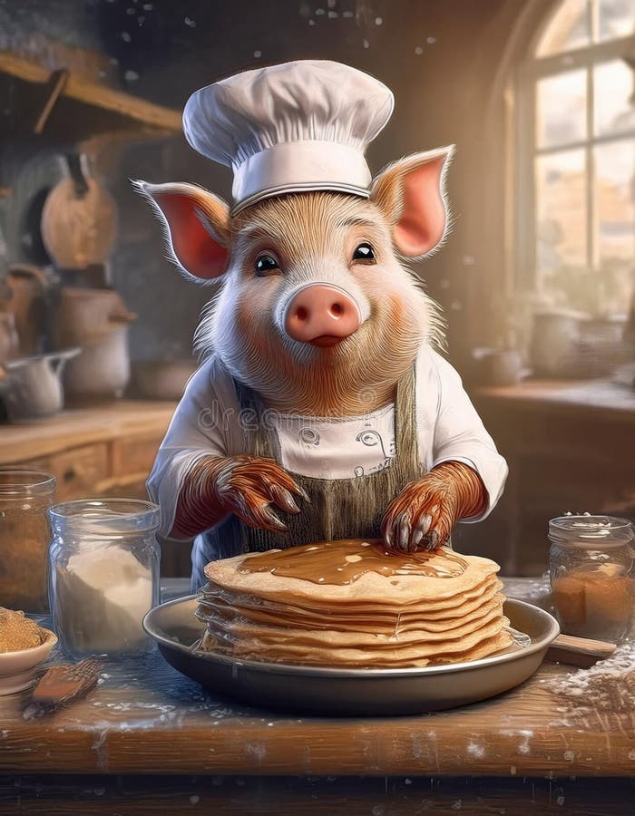Chef Piglet Making Pancakes Cartoon Stock Image - Image of animals ...