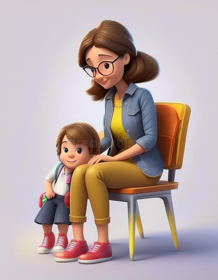 Child and Mother Back To School Cartoon Stock Image - Image of mother ...