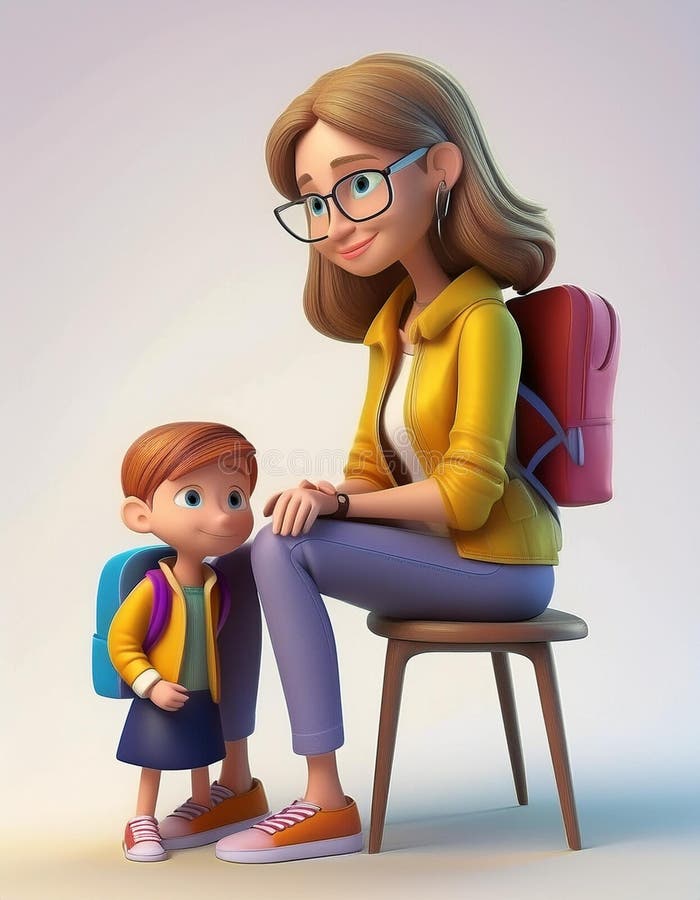 Child and Mother Back To School Cartoon Stock Image - Image of mother ...