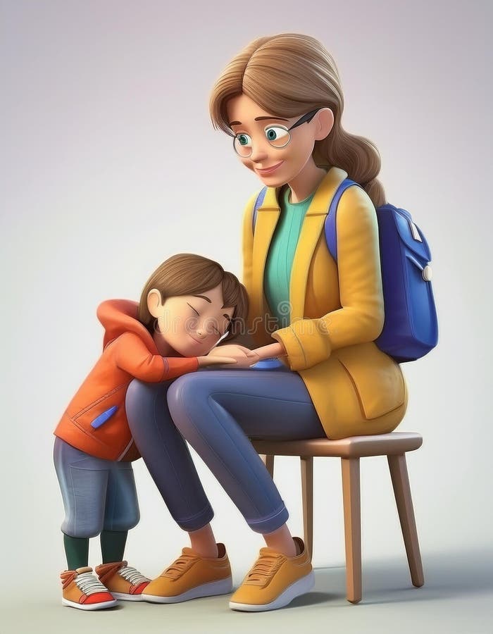 Child and Mother Back To School Cartoon Stock Image - Image of back ...