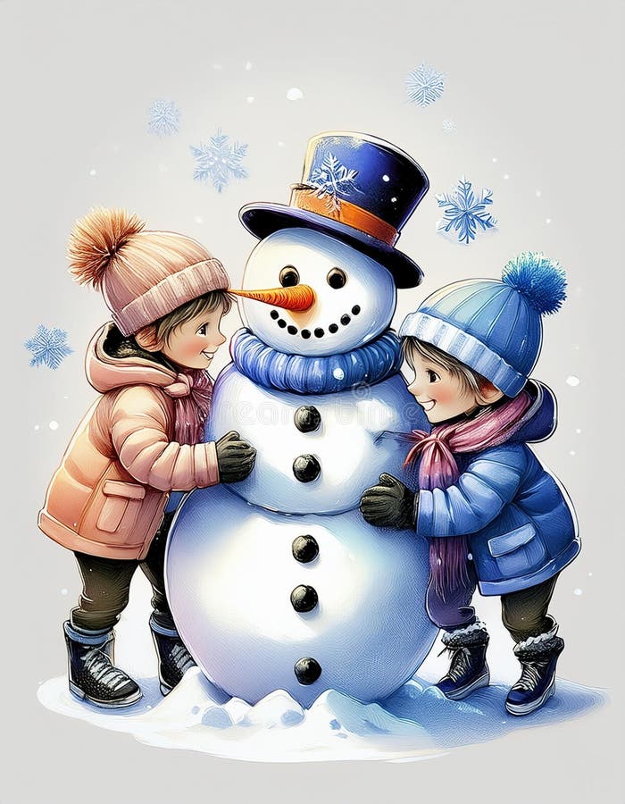Snowman and Child in Winter Cartoon Stock Photo - Image of december ...