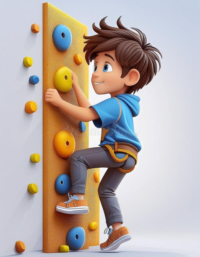 Child at Climbing Wall Cartoon Stock Photo - Image of kids, wall: 340241376