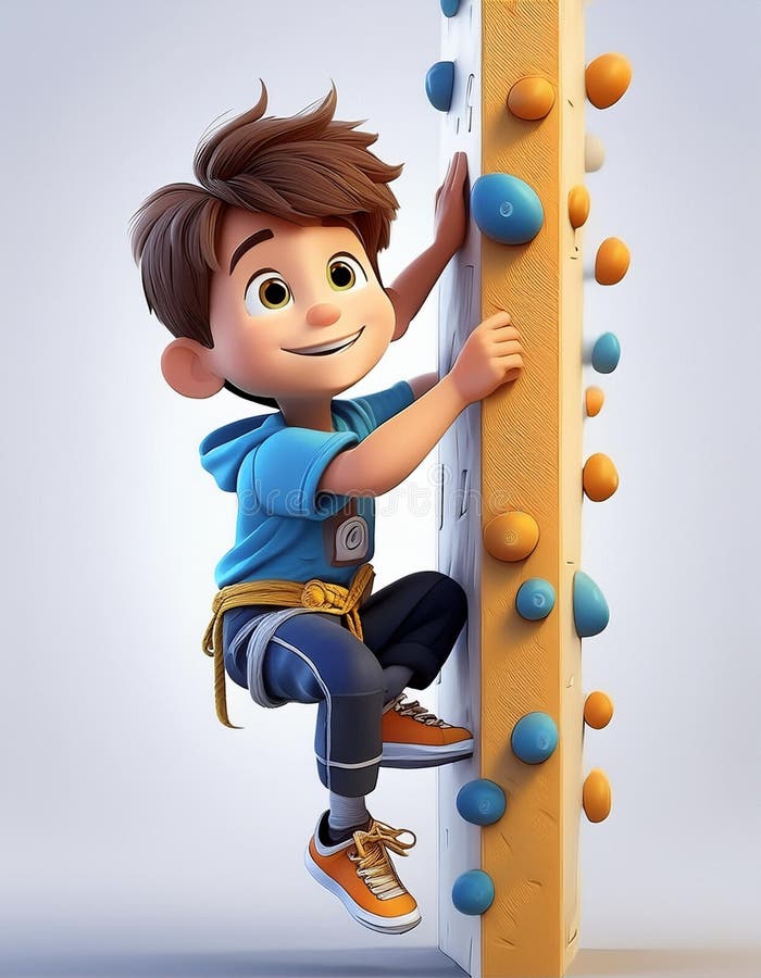 Child at Climbing Wall Cartoon Stock Image - Image of child, indoor ...
