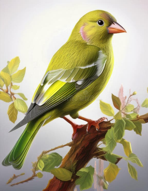Greenfinch on a branch stock image. Image of cartoon - 340241629