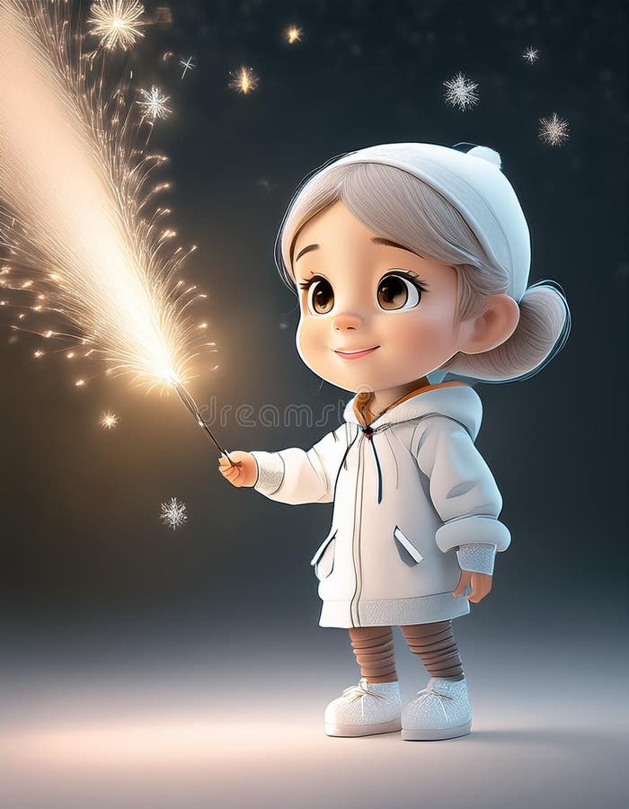 Child with Fireworks on New Years Party Cartoon Stock Image - Image of ...