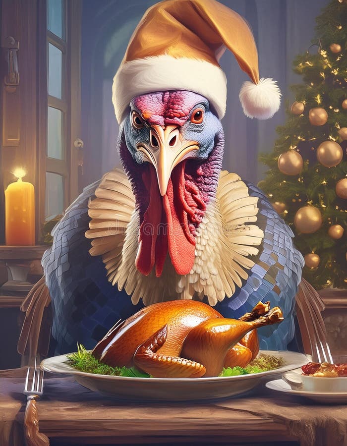 Christmas Diner Turkey Cartoon Stock Image - Image of night, cute ...