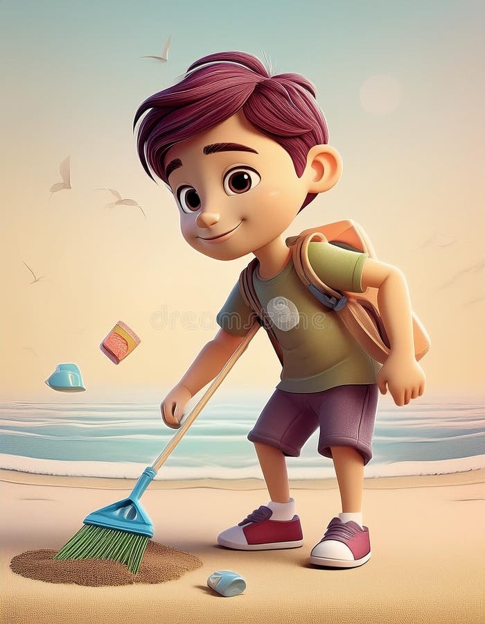 Child Cleaning Beach Cartoon Stock Photo - Image of polution, cleaning ...