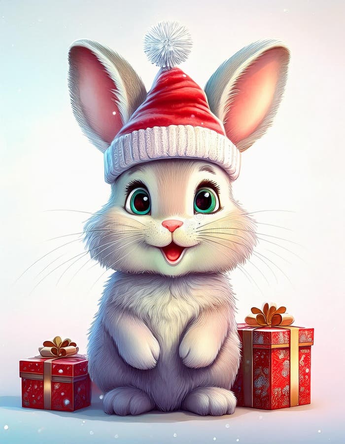 Christmas rabbit cartoon stock image. Image of cute - 340370437