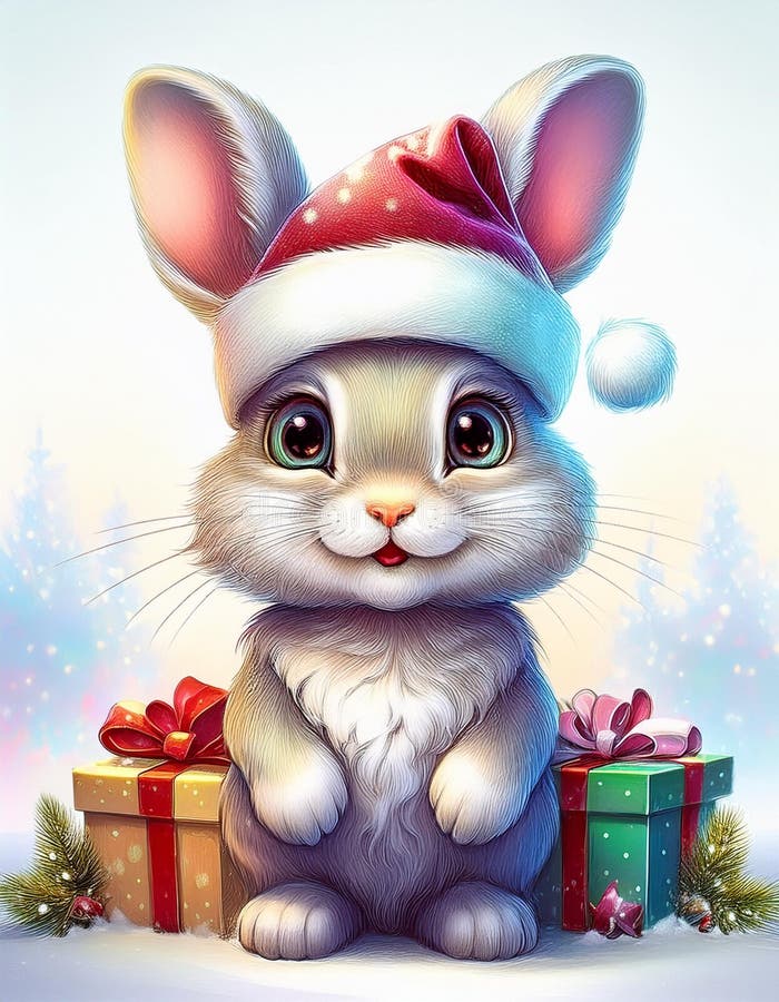 Christmas rabbit cartoon stock photo. Image of animal - 340370452