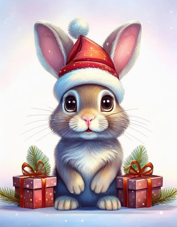 Christmas rabbit cartoon stock photo. Image of card - 340370456