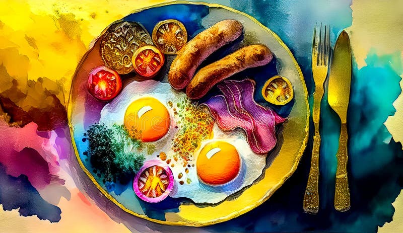 An Sketch Drawing Showing a Plate of English Breakfast Food Stock ...
