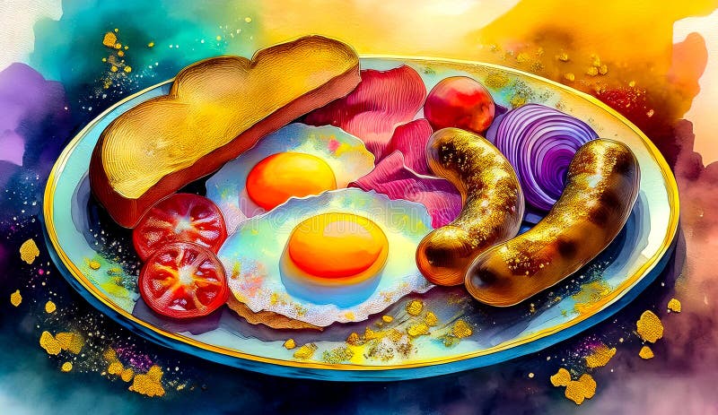 An Sketch Drawing Showing a Plate of English Breakfast Food Stock ...