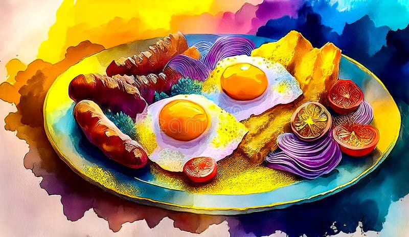 An Sketch Drawing Showing a Plate of English Breakfast Food Stock ...