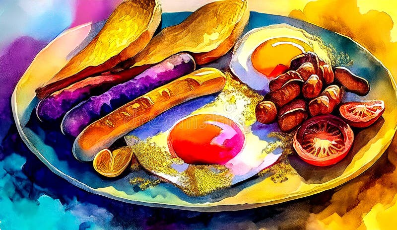 An Sketch Drawing Showing a Plate of English Breakfast Food Stock ...