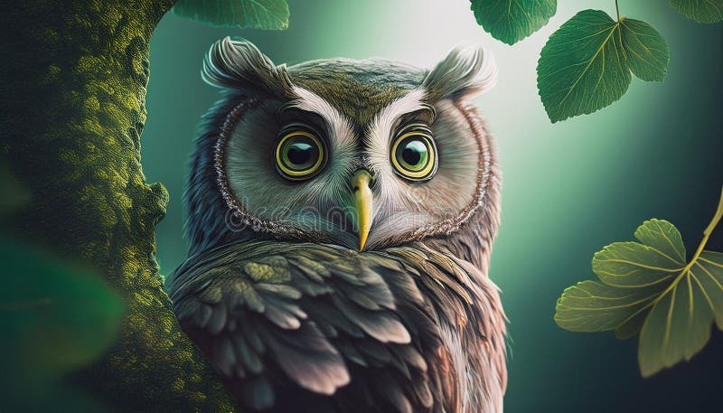 Owl in tree cartoon stock photo. Image of cartoon, cartoo - 340777516